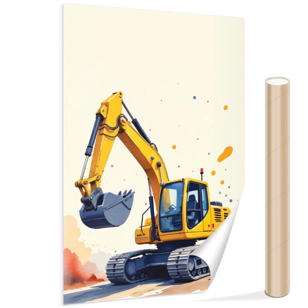 Excavator Watercolor - Poster for Kids | Wall Art for Children | Cute ...