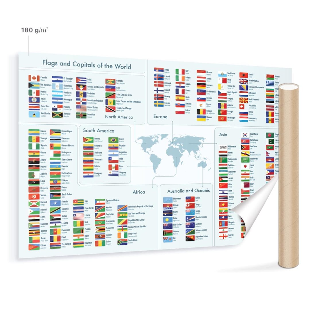 Flags and Capitals of the World With Overview Map Kids Educational ...