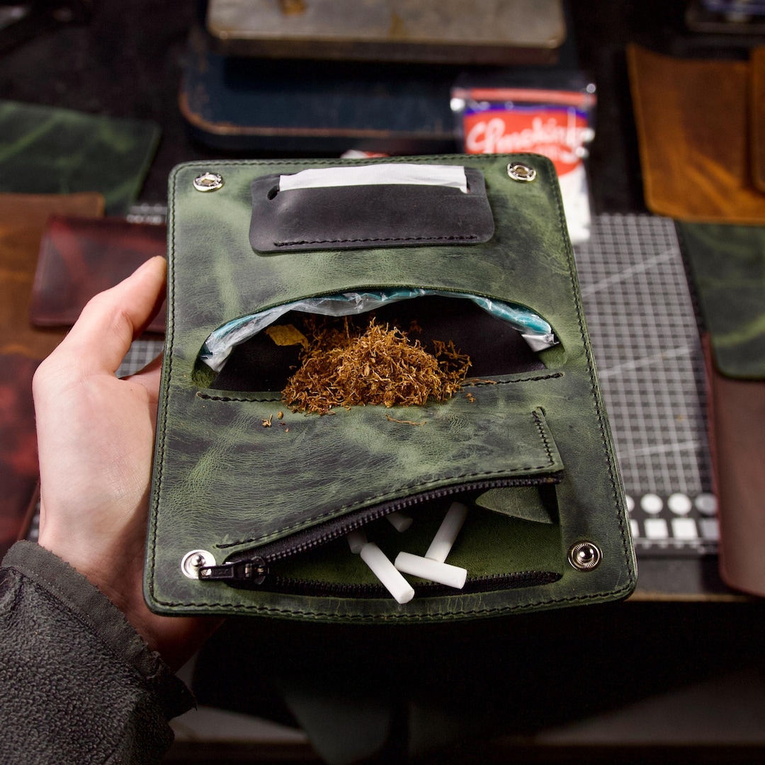 Handmade Leather Tobacco Pouch, Rolling Organizer, Vintage-style Case ...