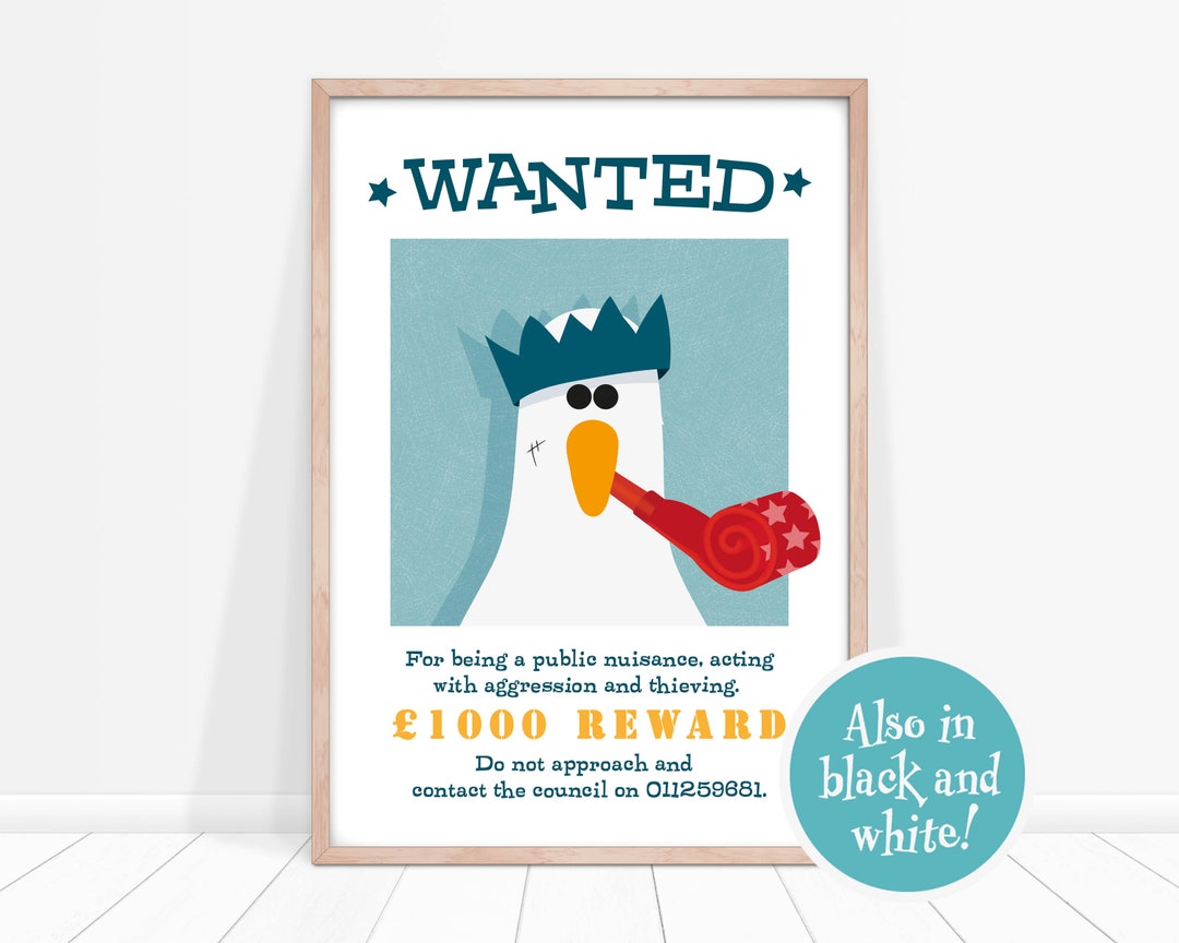 Funny Seagull Wanted Poster Print: Seaside Cafe Wall Art - Etsy