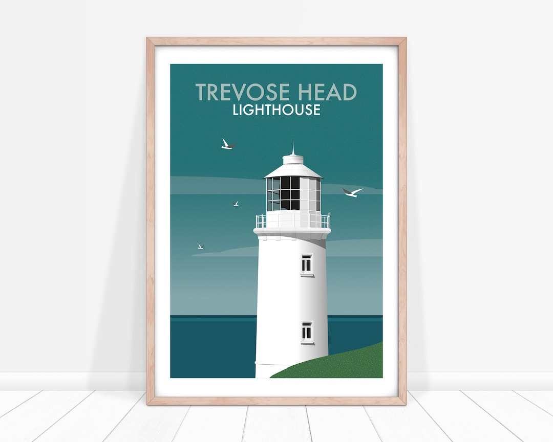 Trevose Head Lighthouse Print: Teal Green Cornish Coastal Art - Etsy