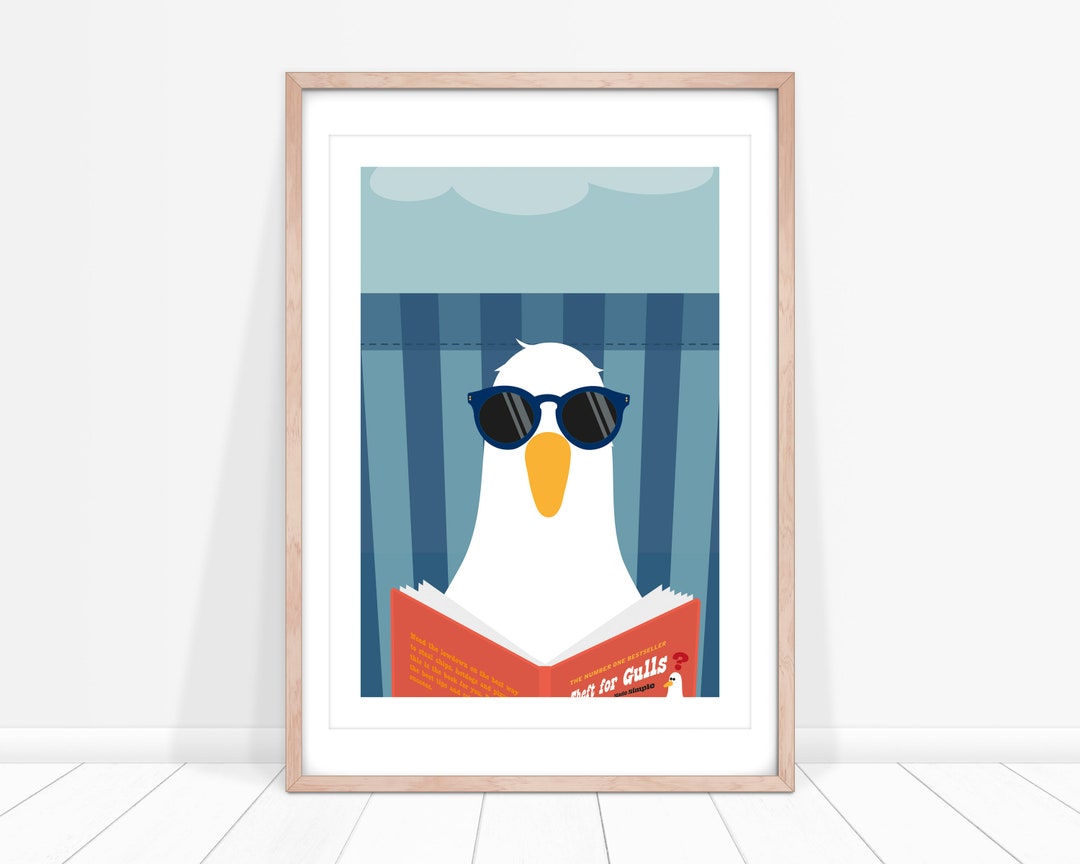Sunbathing Seagull Print, Nautical Prints, Seagull Art for Bathroom ...
