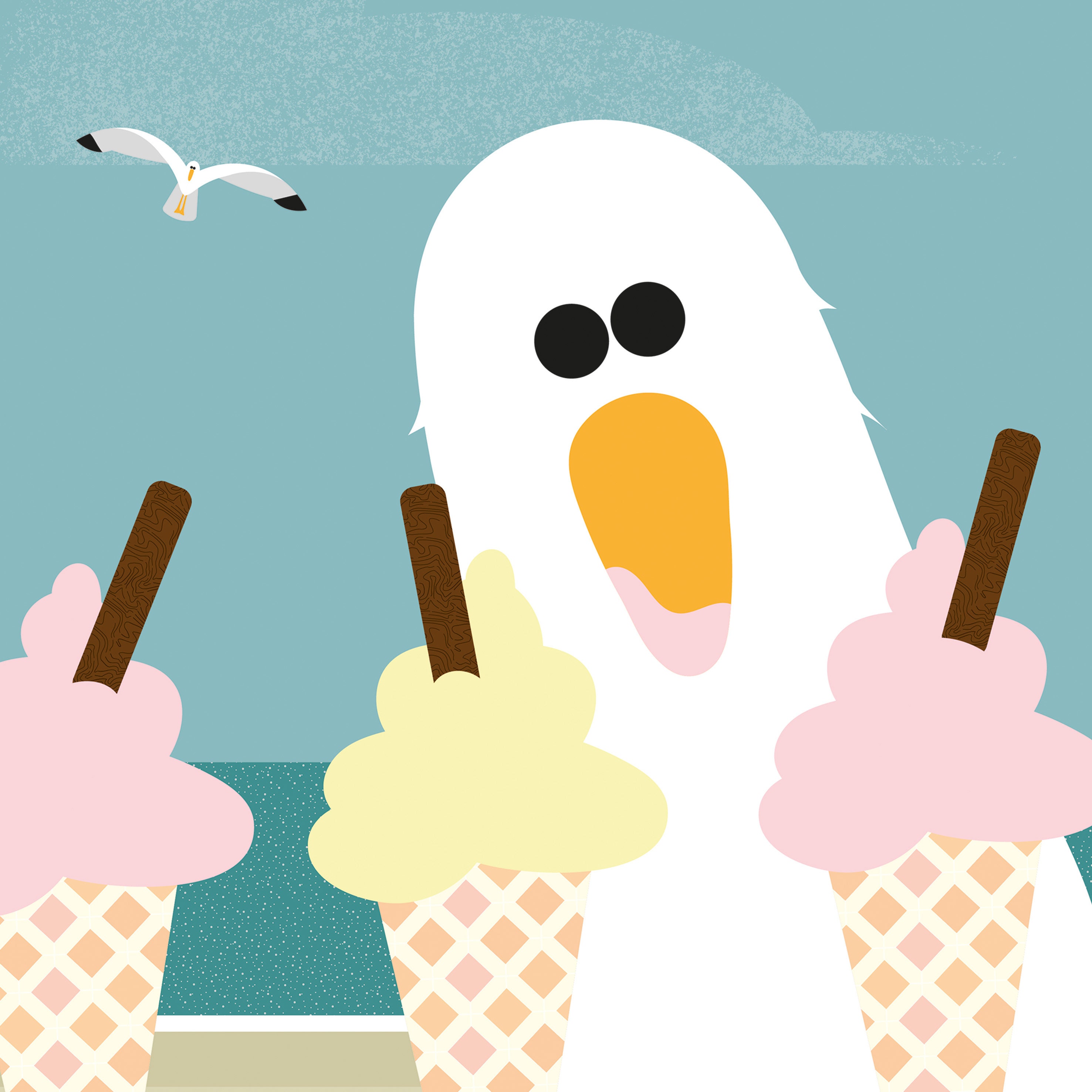 Greedy Gull Print Seaside Prints Seagull Wall Art Ice Cream - Etsy UK