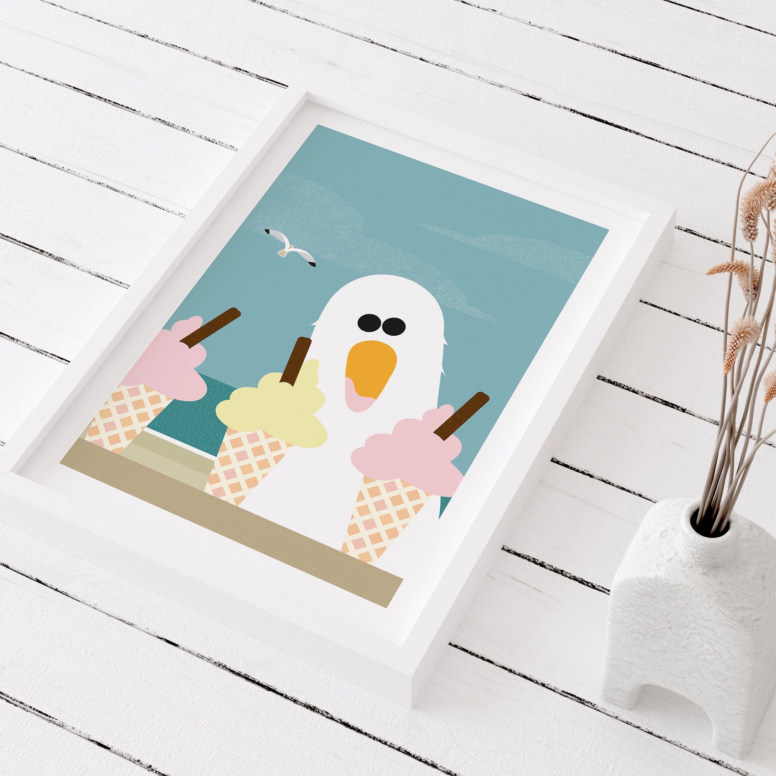 Greedy Gull Print Seaside Prints Seagull Wall Art Ice Cream - Etsy UK