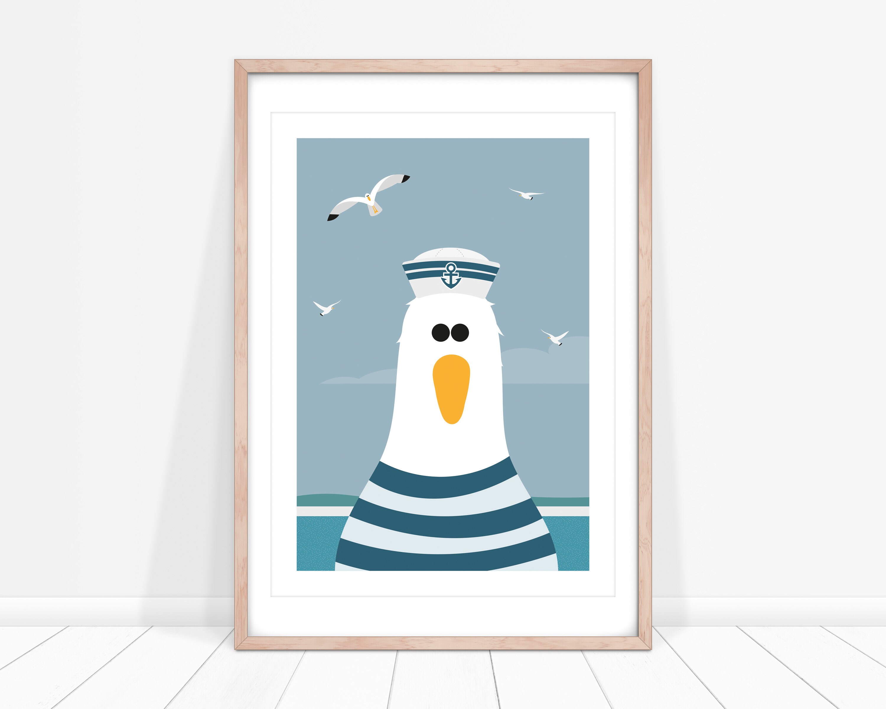 Sailor Seagull Print Nautical Nursery Prints Seaside Decor - Etsy UK