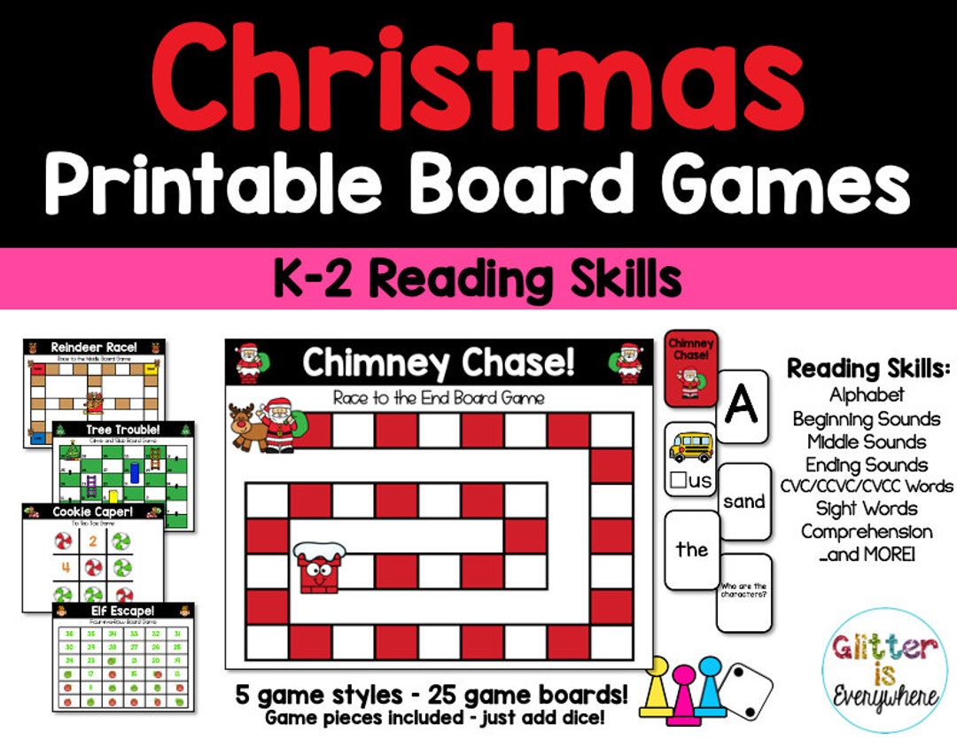 Christmas Printable Board Games - Reading and Phonics - Etsy