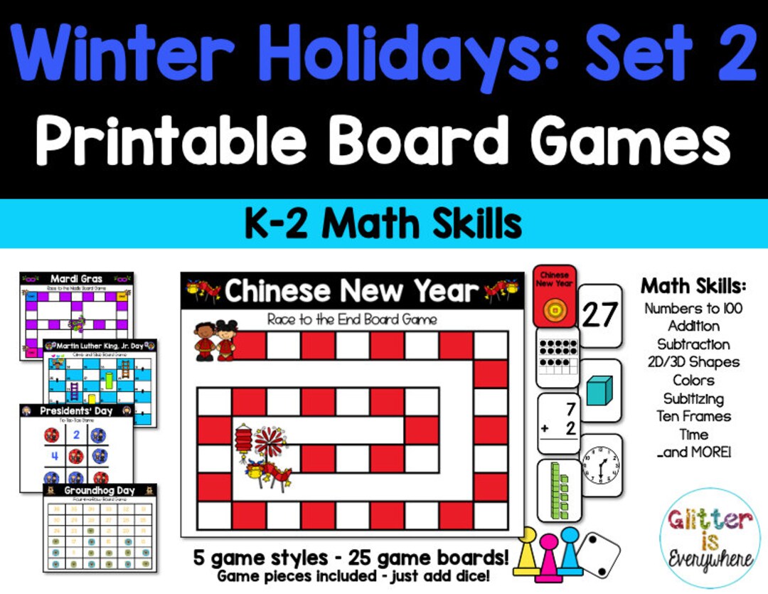 Winter Holidays Set 2 Printable Board Games Math - Etsy