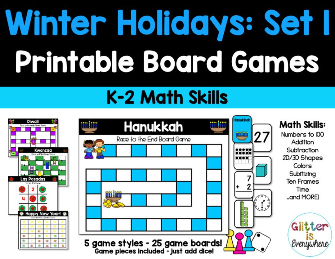 Winter Holidays Set 1 Printable Board Games Math - Etsy
