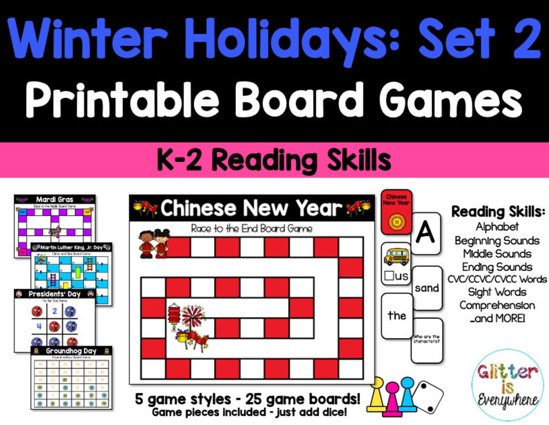 Winter Holidays Set 2 Printable Board Games Reading and Phonics - Etsy