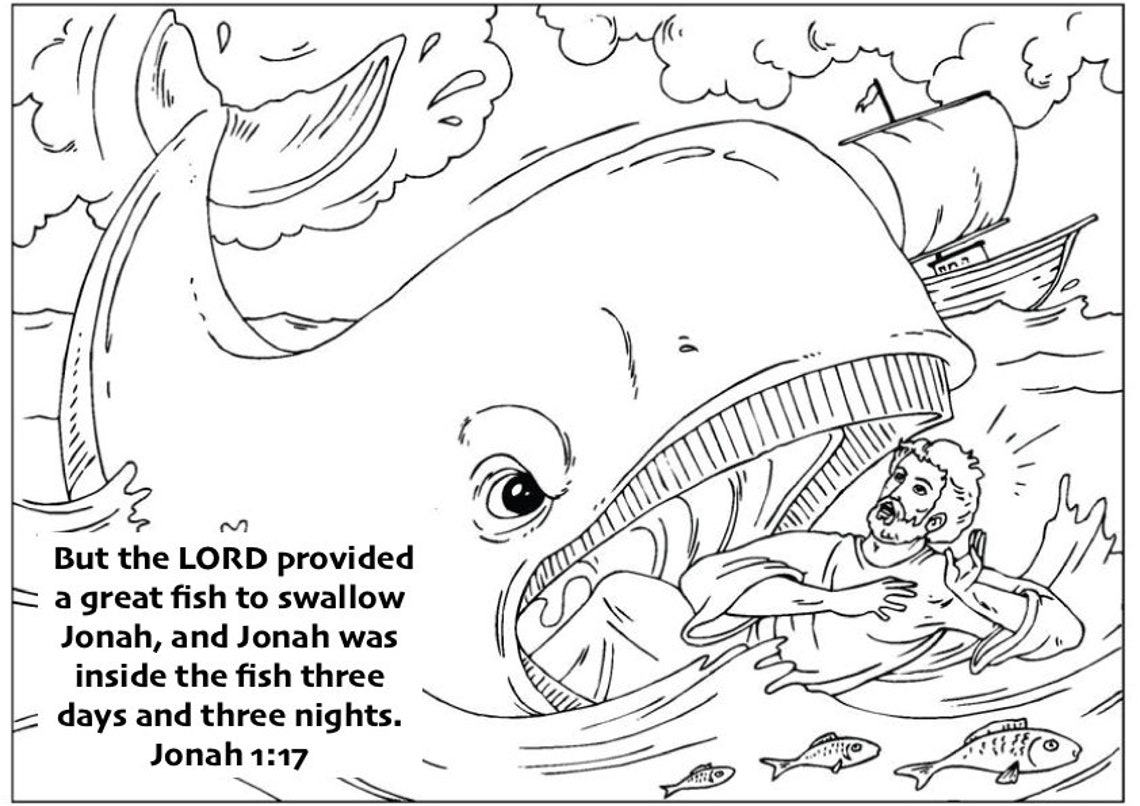 Jonah and the Whale Coloring Page - Etsy