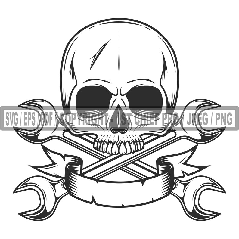 Skull SVG and Wrench Svg With Ribbon SVG, Wrench SVG, Skull and Wrench ...