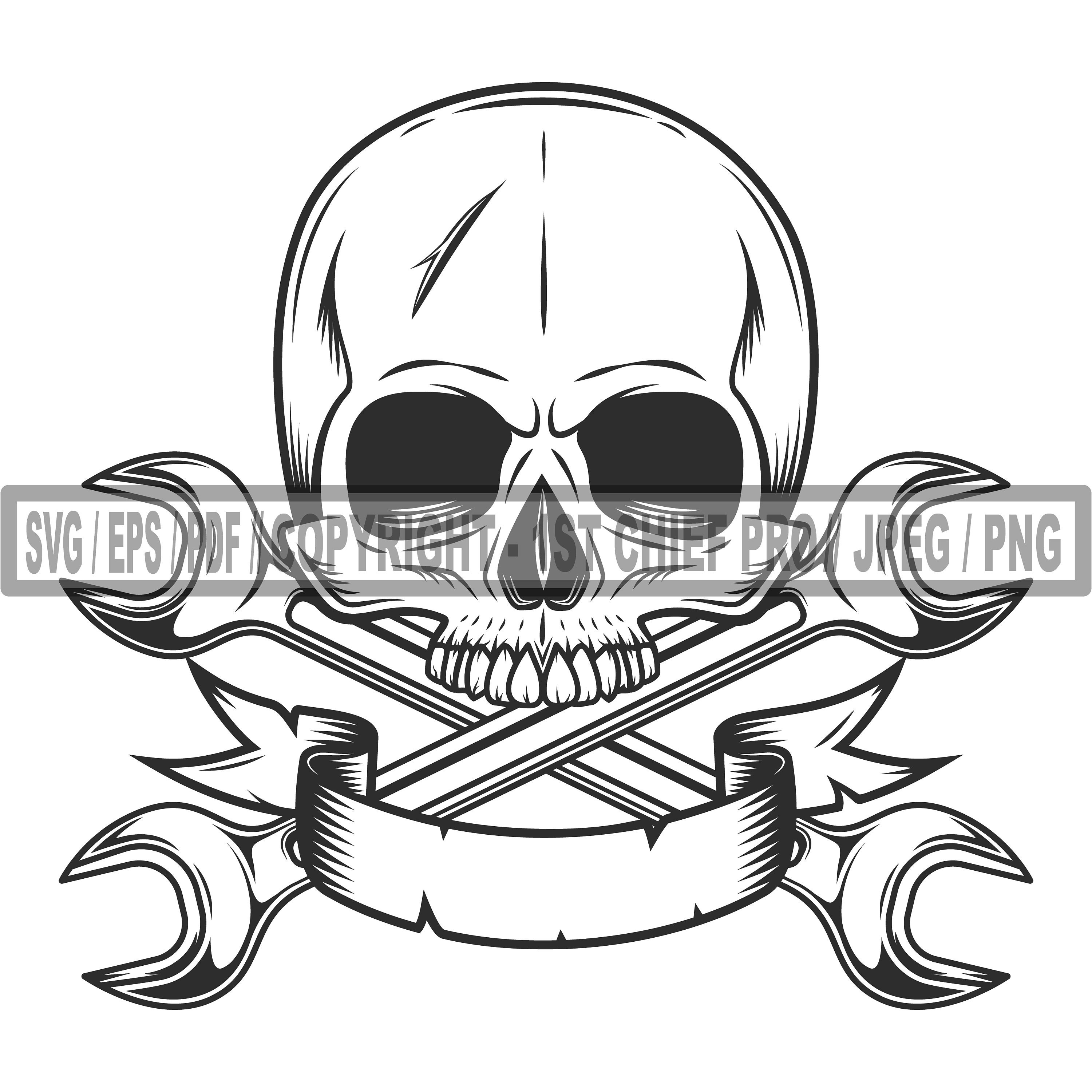 Skull SVG and Wrench Svg With Ribbon SVG Wrench SVG Skull - Etsy UK