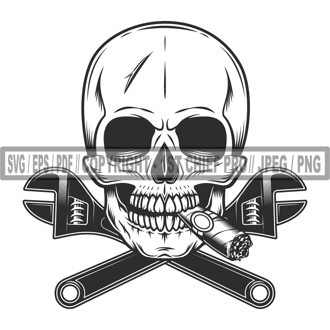 Skull SVG and Wrench SVG With Cigar SVG, Skull Svg, Cigar Svg, Skull ...