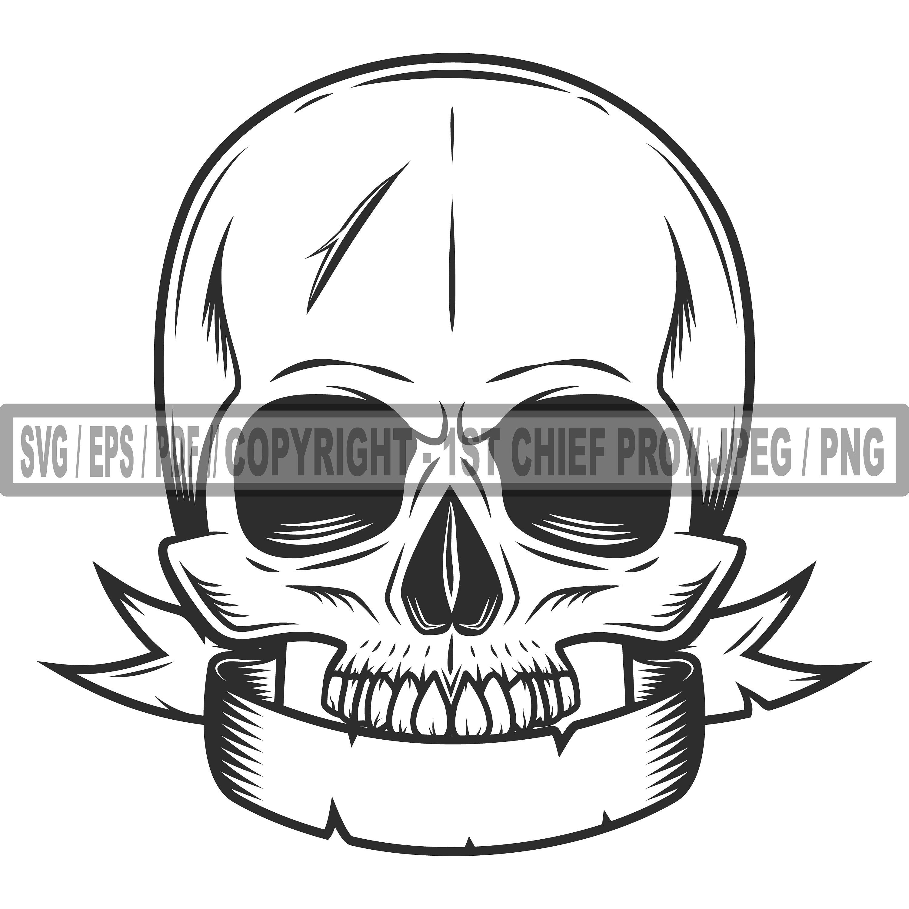 Skull With Ribbon SVG, Ribbon With Skull SVG, Skull SVG, Skull Clipart ...