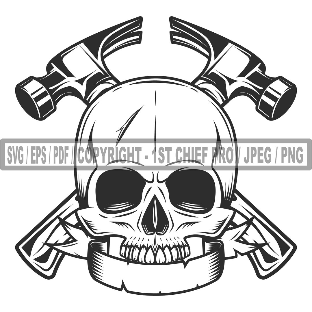 Skull Svg With Hammer Svg in Vintage Svg Design Tool Svg. Tattoo Svg or ...