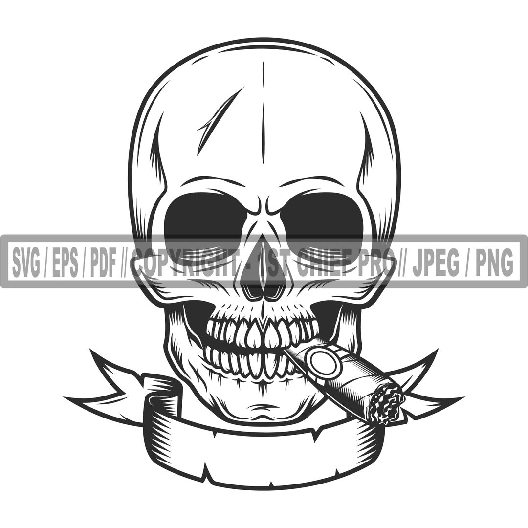 Skull SVG and Ribbon SVG With Cigar SVG, Skull Svg, Cigar Svg, Skull ...