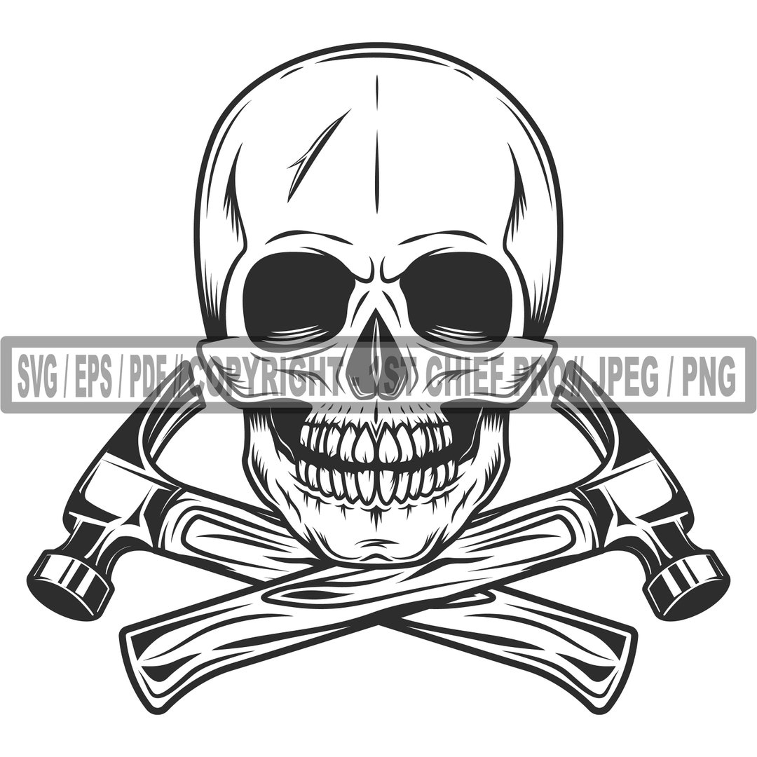 Skull SVG With Construction Hammer SVG in Vintage Svg Design, Tool SVG ...