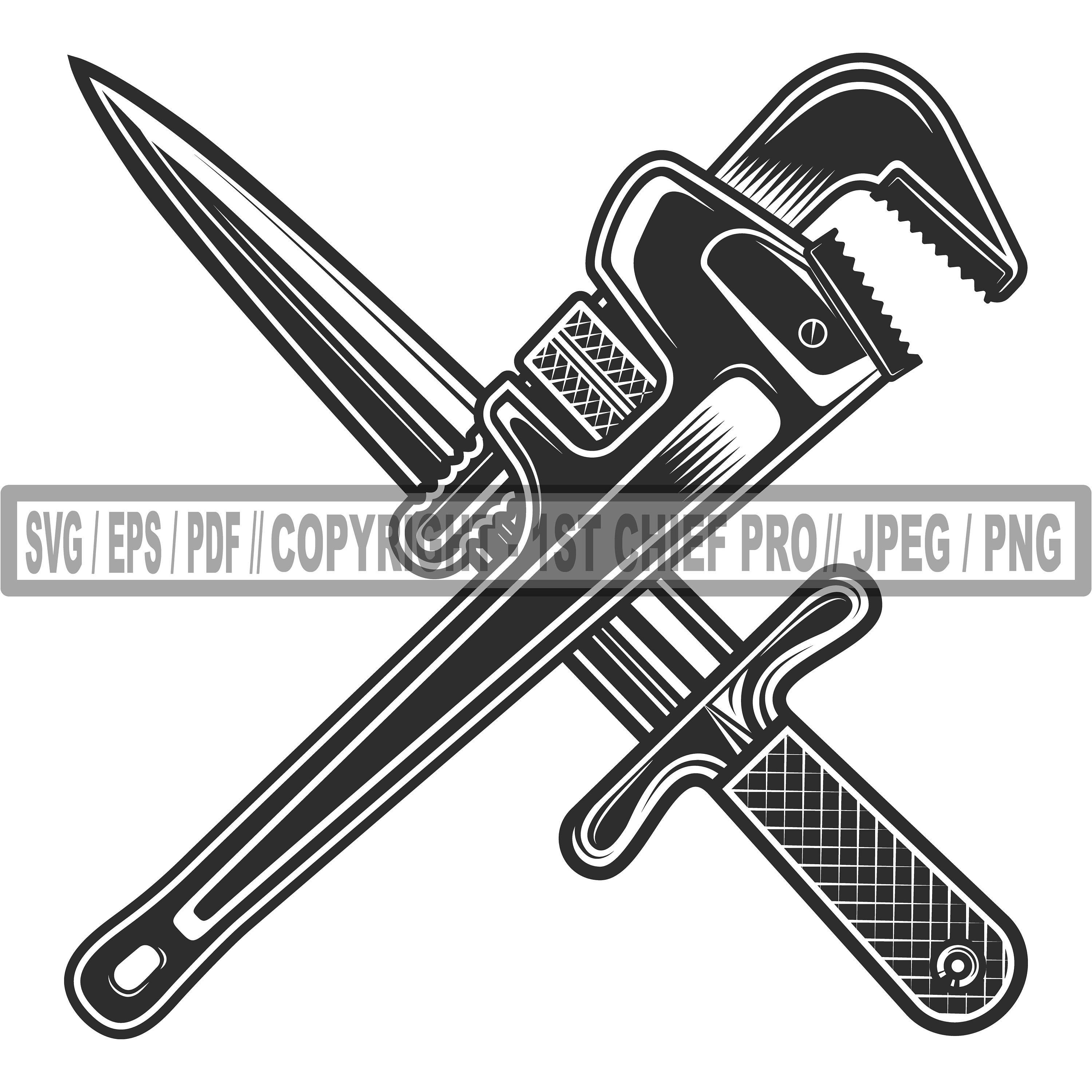 Crossed Pipe Wrenches Clip Art