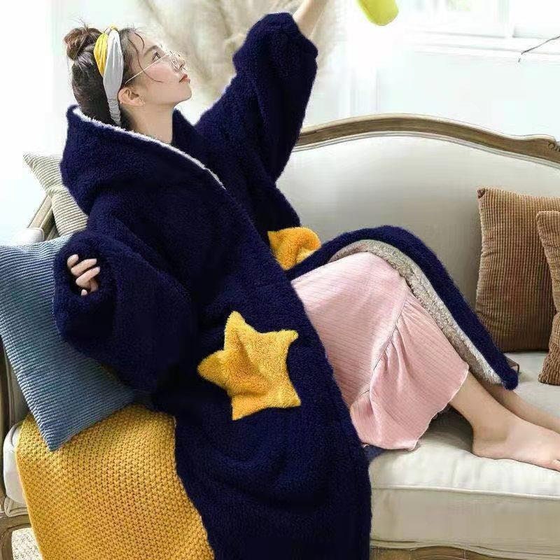 TABUDI Kawaii Star Fleece Hooded Robe, Cute Hoodie Nightgown H25/29 - Etsy