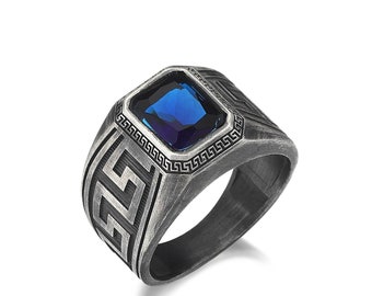 Silver Greek Men Rings Signet Sapphire Ring Shiny Silver Men - Etsy