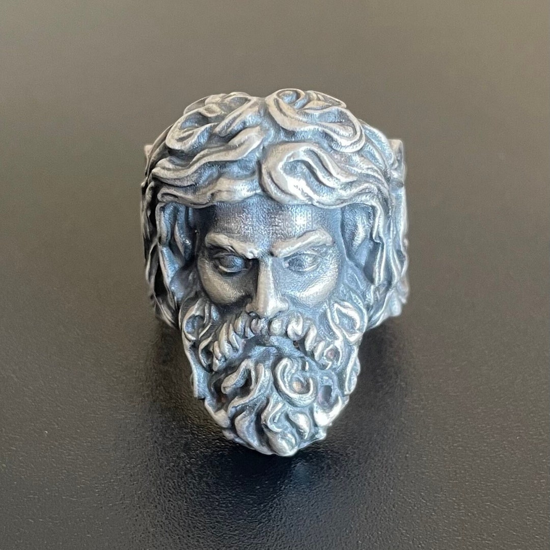 God Zeus Silver Men's Ring, Ancient Greek Mythology 925K Sterling Greek Modern Ring, Mythical ...