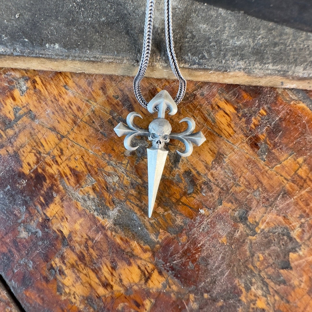 Skull Cross Necklace, 925K Death Cross Christian Necklace, the Sword of ...