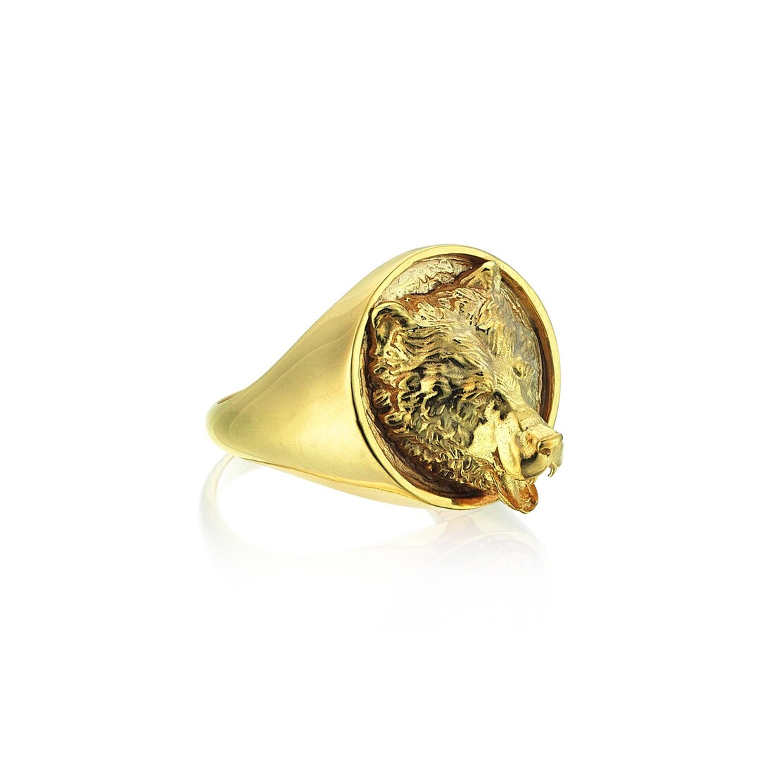 Wild Bear Signet 14K Gold Ring Personalized 10K Gold Animal - Etsy