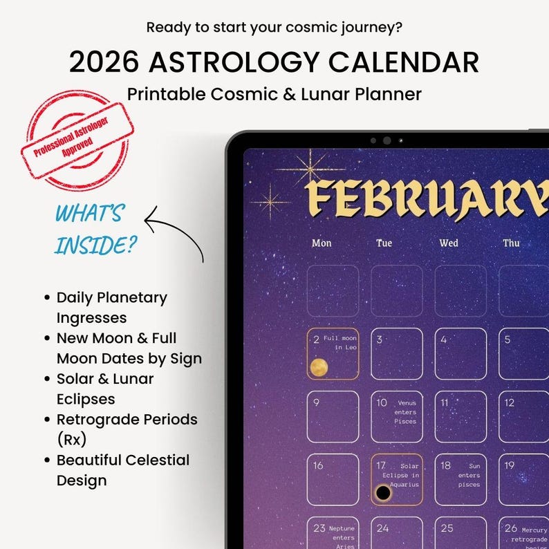 2026 Astrology Calendar | Moon Phases, Eclipses (digital Download) - Etsy