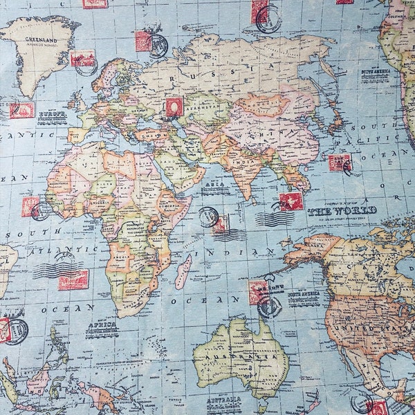 Canvas World Map Print Fabric - Etsy