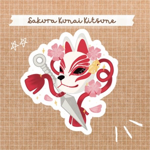 Sakura Kitsune Fox Mask Anime Floral Glossy Matte Sticker - Etsy