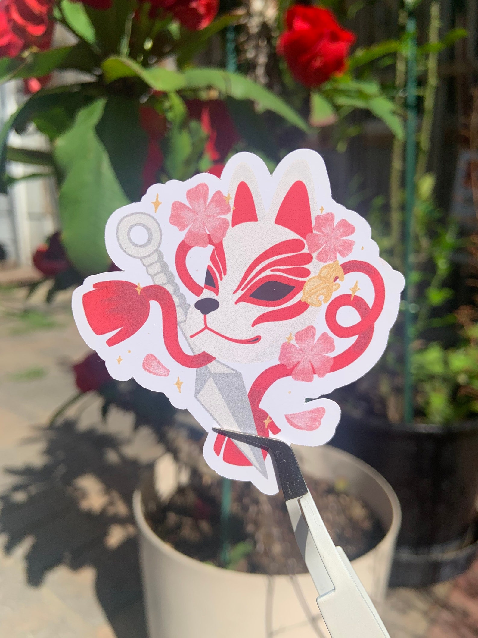 Sakura Kitsune Fox Mask Anime Floral Glossy Matte Sticker - Etsy