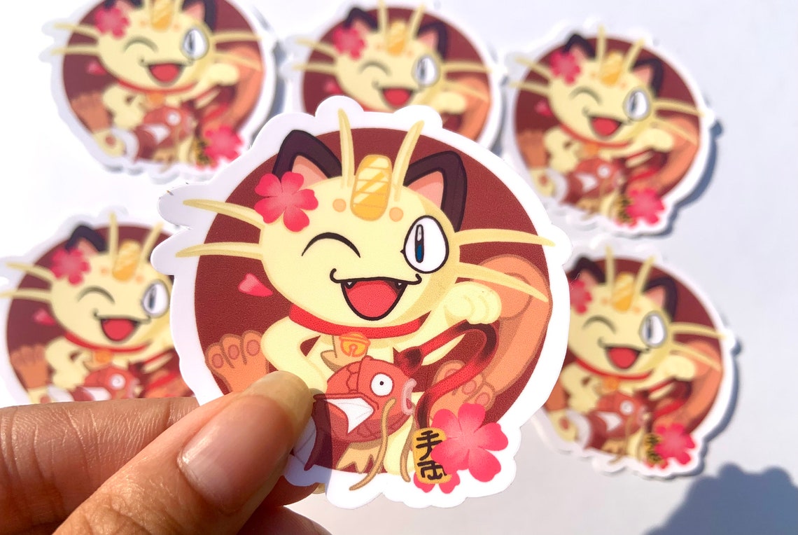 Meowth Lucky Cat Pokemon Maneki Neko Kawaii Cute Sticker - Etsy