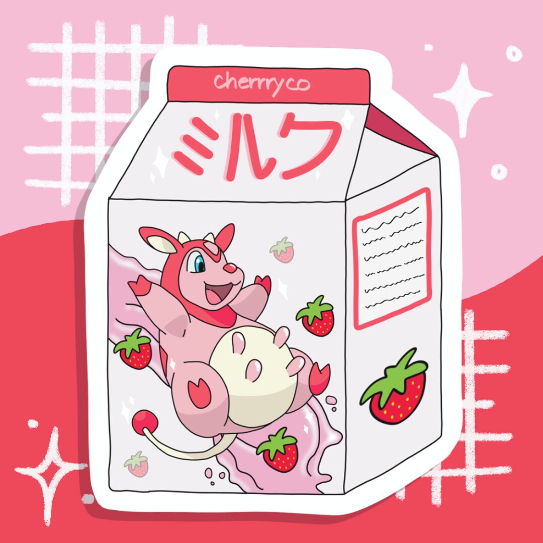 Miltank Strawberry Cow Milk Kawaii Cute Pokemon Sticker - Etsy