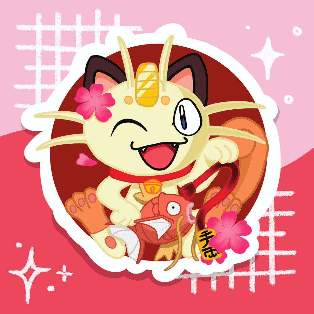 Meowth Lucky Cat Pokemon Maneki Neko Kawaii Cute Sticker Glossy/matte ...