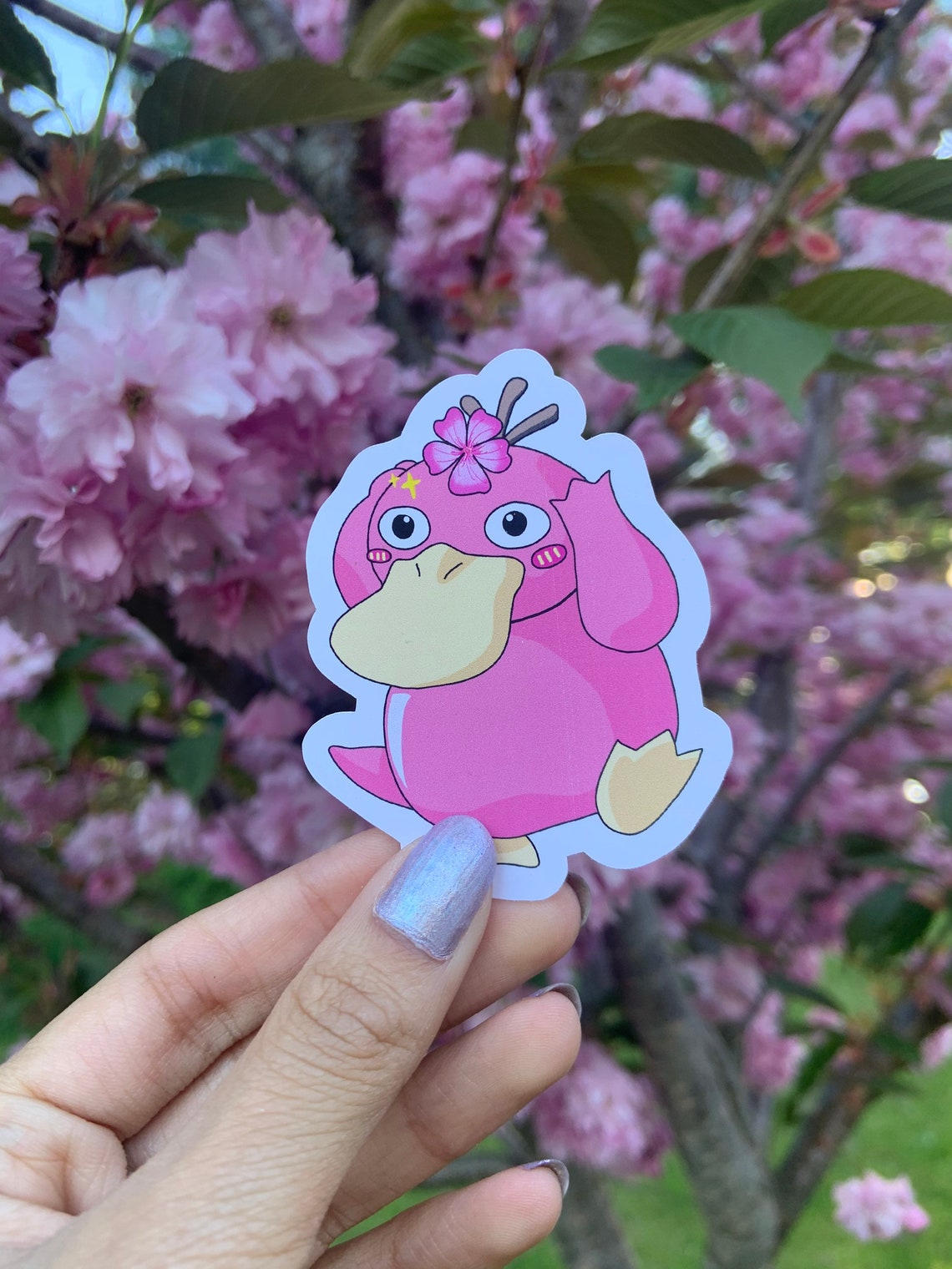 Psyduck Cherry Blossom Pokémon Matte Water Resistant Sticker | Etsy