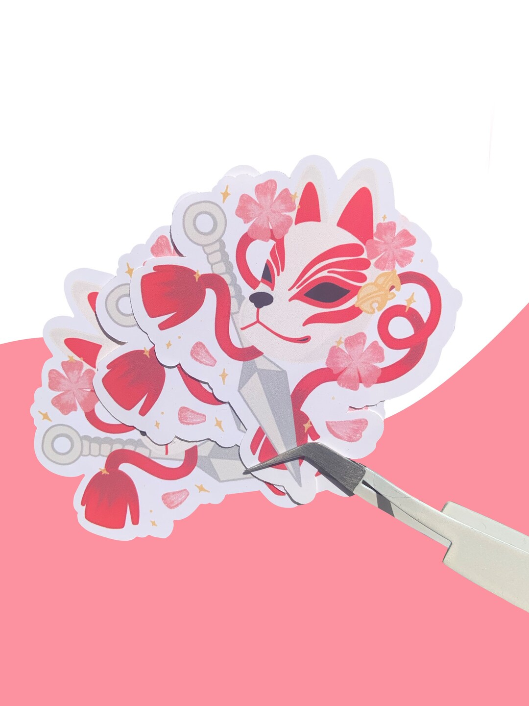 Sakura Kitsune Fox Mask Anime Floral Glossy Matte Sticker - Etsy