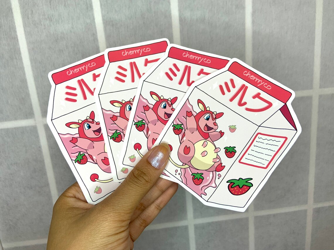 Miltank Strawberry Cow Milk Kawaii Cute Pokemon Sticker - Etsy
