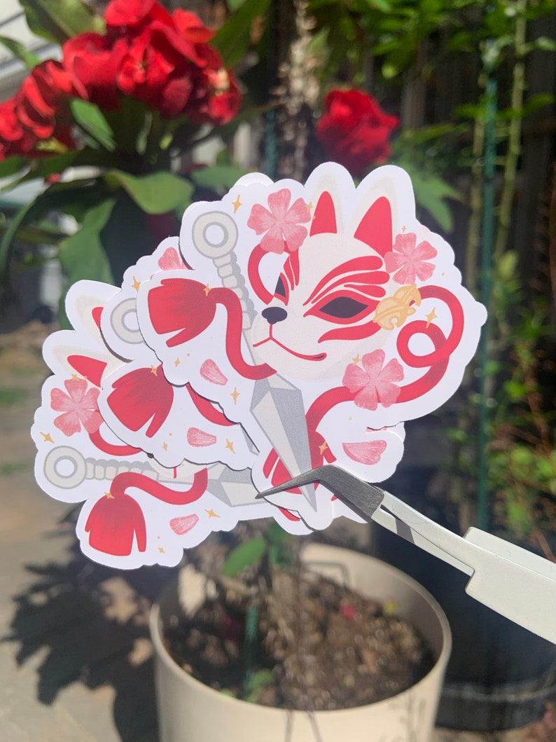 Sakura Kitsune Fox Mask Anime Floral Glossy Matte Sticker - Etsy