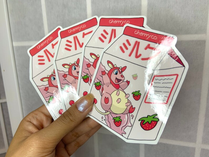 Miltank Strawberry Cow Milk Kawaii Cute Pokemon Sticker - Etsy