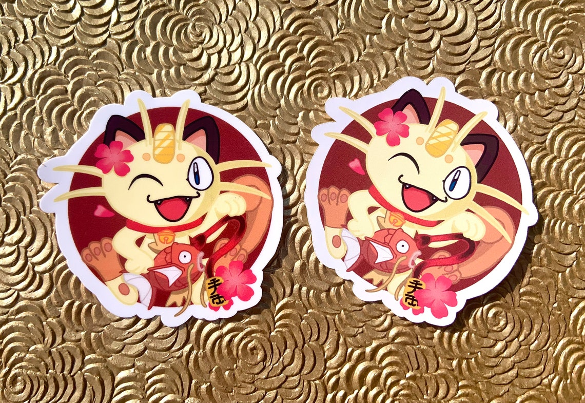 Meowth Lucky Cat Pokemon Maneki Neko Kawaii Cute Sticker - Etsy