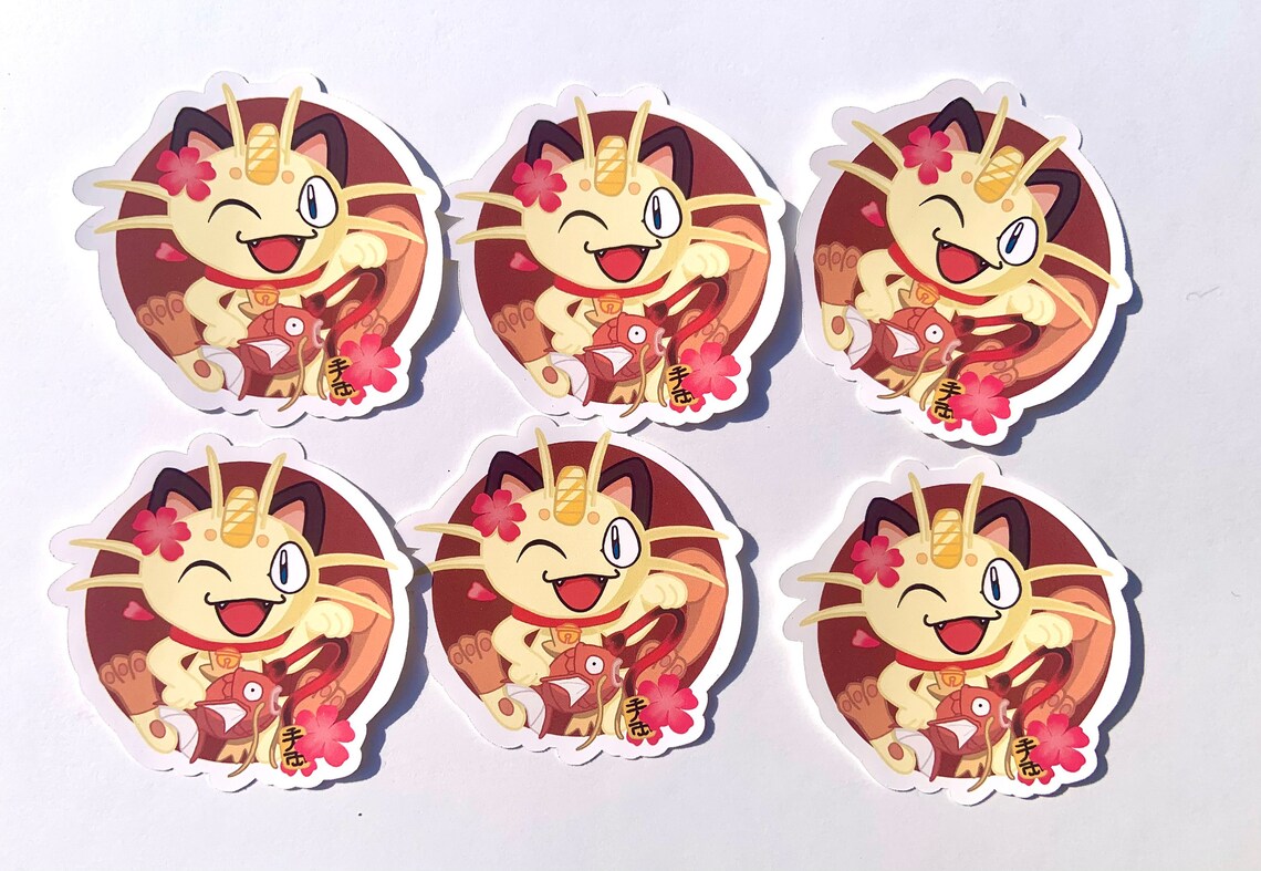 Meowth Lucky Cat Pokemon Maneki Neko Kawaii Cute Sticker - Etsy