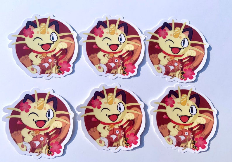 Meowth Lucky Cat Pokemon Maneki Neko Kawaii Cute Sticker - Etsy