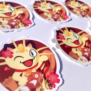 Meowth Lucky Cat Pokemon Maneki Neko Kawaii Cute Sticker Glossy/matte ...