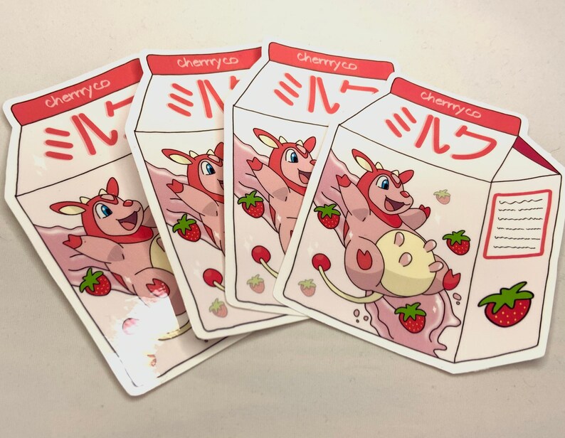 Miltank Strawberry Cow Milk Kawaii Cute Pokemon Sticker - Etsy