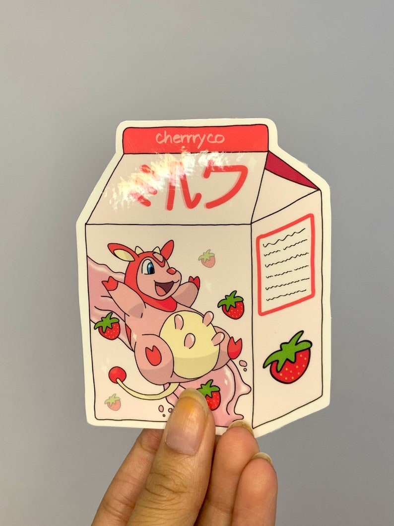 Miltank Strawberry Cow Milk Kawaii Cute Pokemon Sticker - Etsy