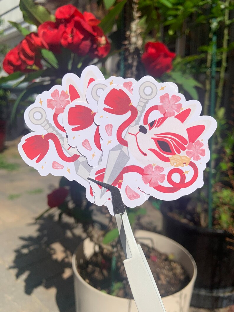 Sakura Kitsune Fox Mask Anime Floral Glossy Matte Sticker - Etsy