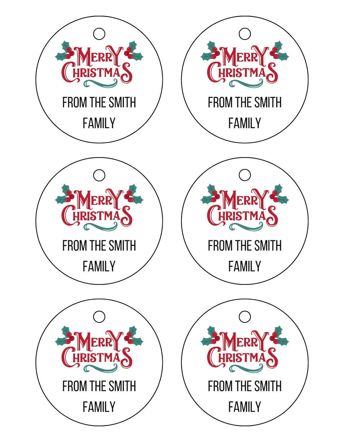 Merry Christmas Gift Tag, Circle Gift Tag, Christmas Gift Tag, Gift ...