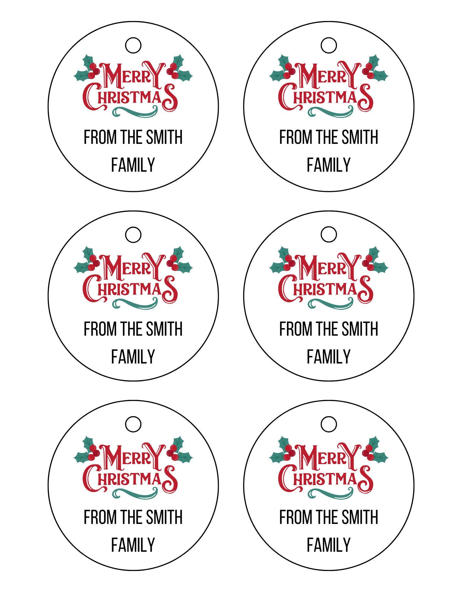 Merry Christmas Gift Tag, Circle Gift Tag, Christmas Gift Tag, Gift ...