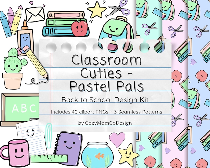 Pastel Classroom Clipart & Seamless Patterns – Classroom Cuties Pastel ...