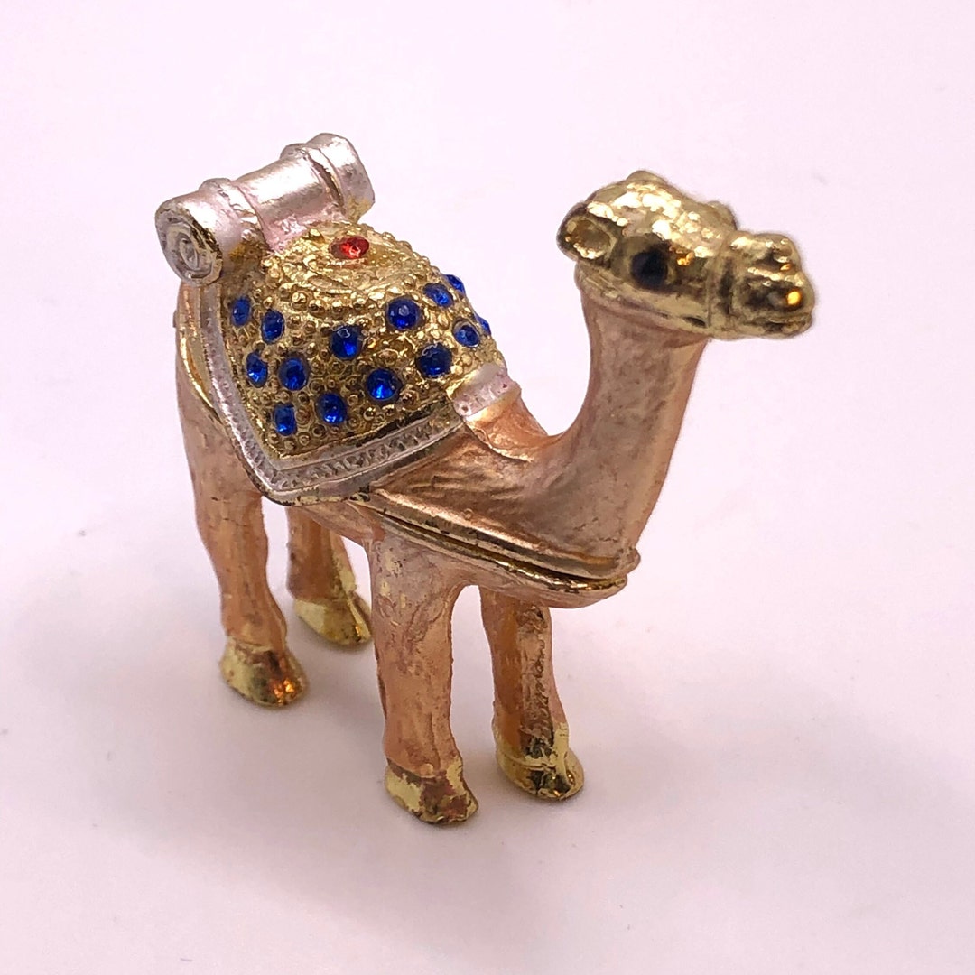 Vintage Jeweled Enamel Camel Gold and Silver Tone Miniature Trinket Box ...